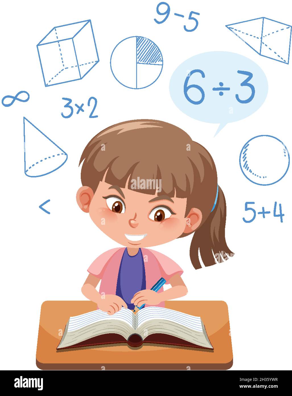 Girl learning math with math symbol and icon illustration Stock Vector ...