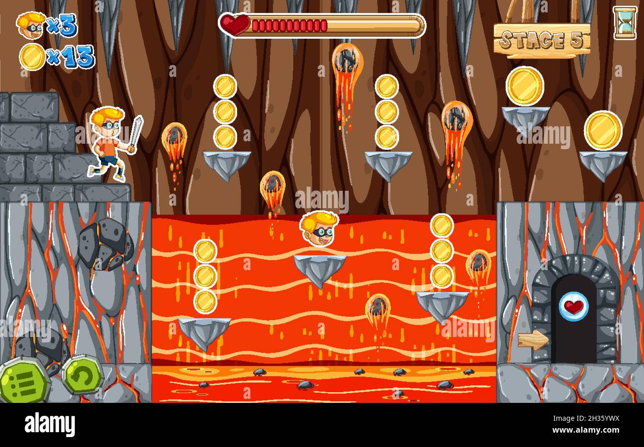 Lava Cave Platformer Game template illustration Stock Vector Image ...