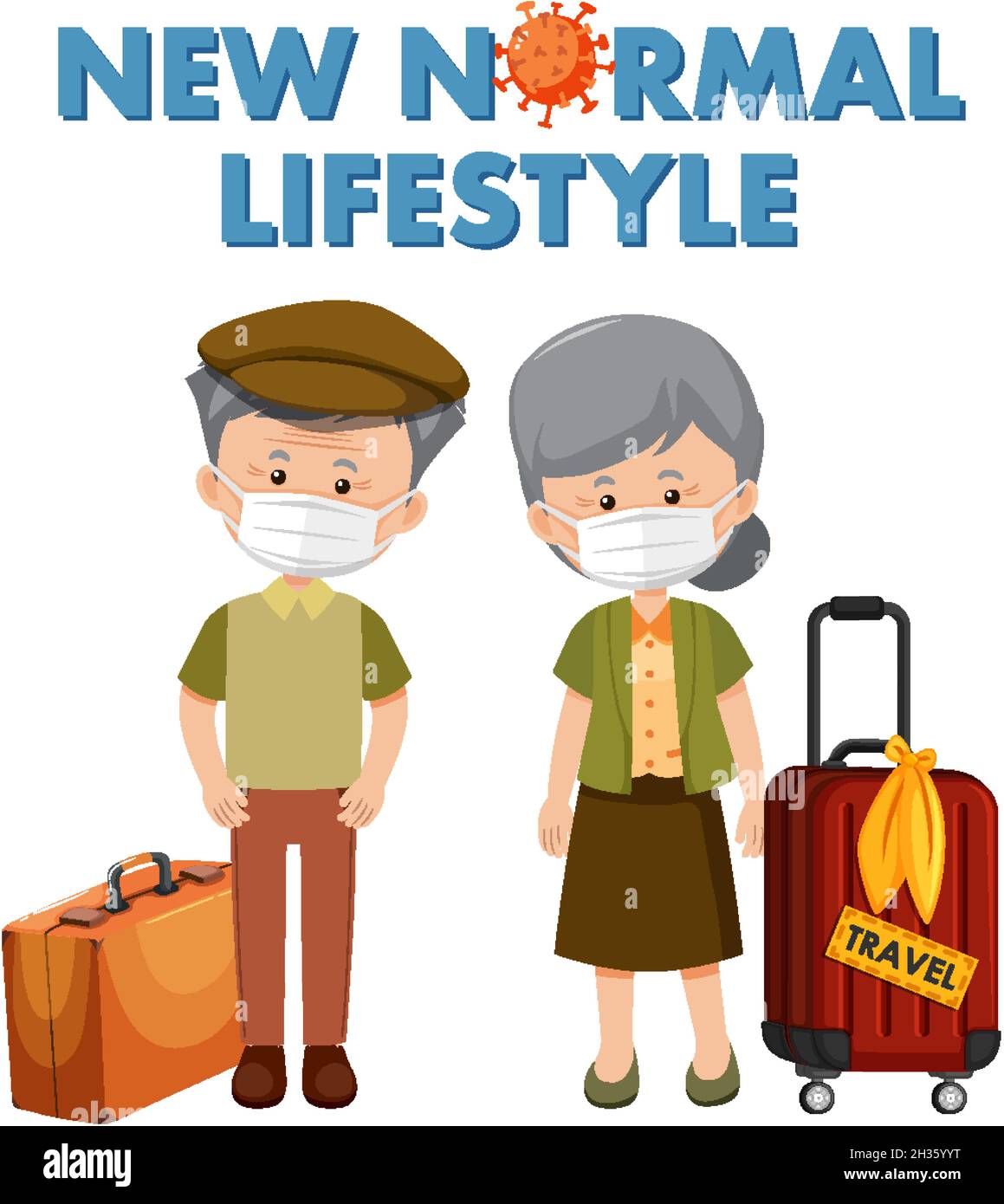 New normal lifestyle with old couple travelling illustration Stock ...