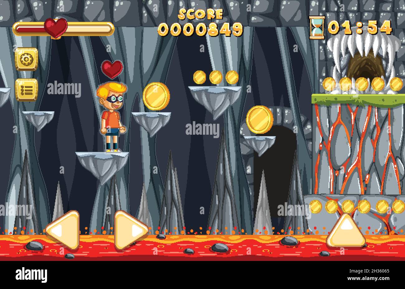 Lava Cave Platformer Game template illustration Stock Vector Image ...