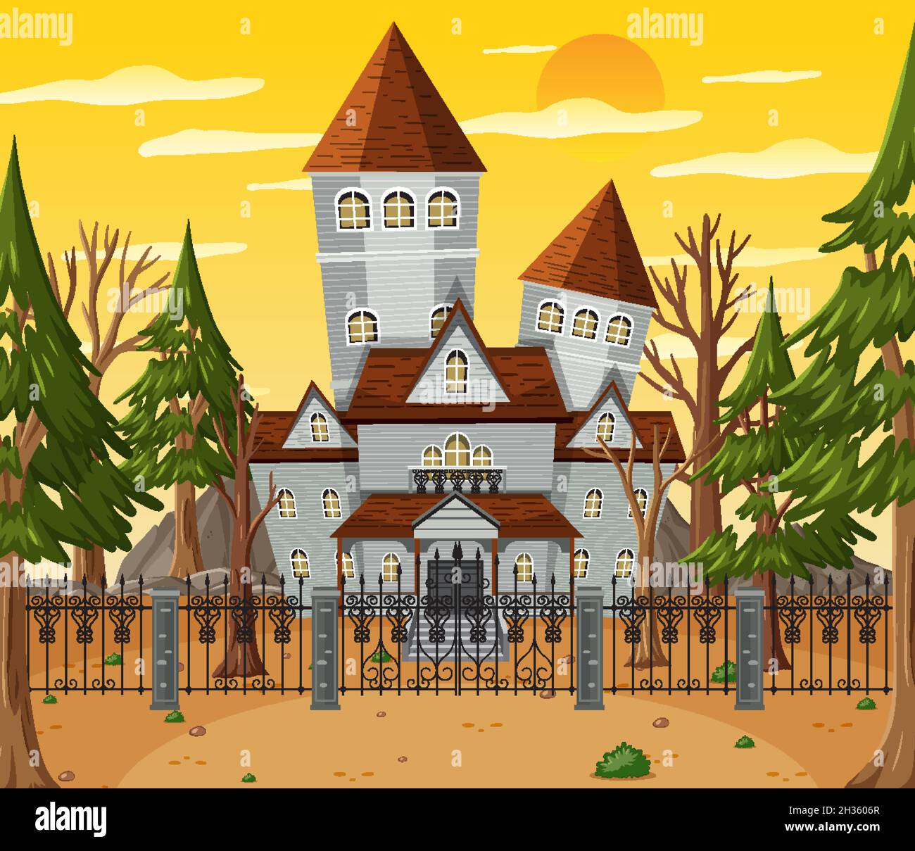 Haunted halloween mansion at daytime illustration Stock Vector Image ...