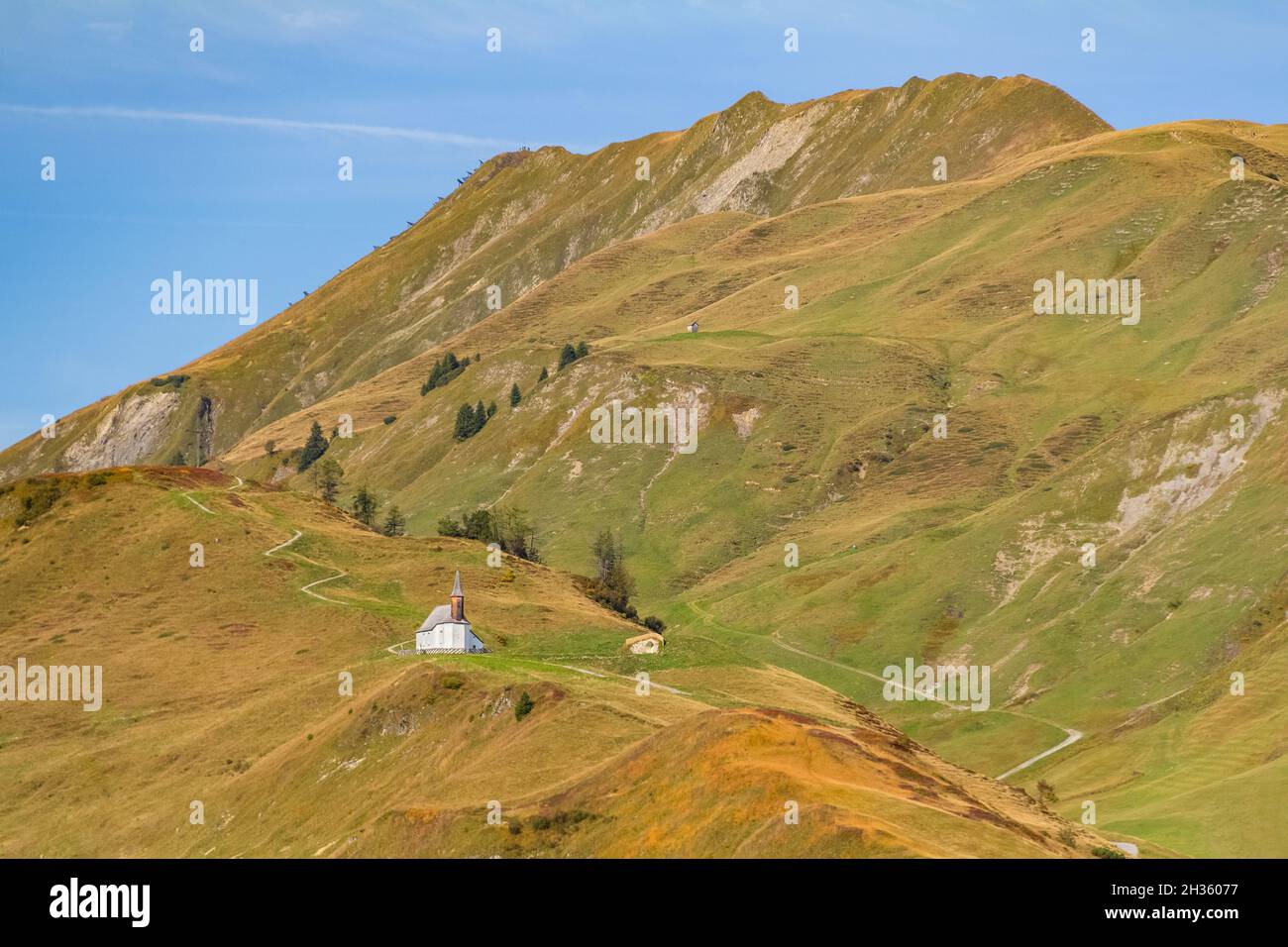 Idyllic scenery around Warth, a municipality in the district of Bregenz ...