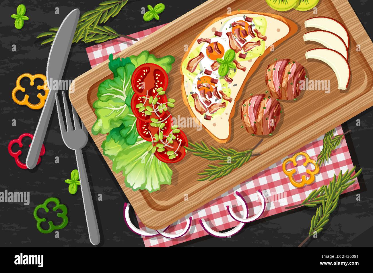 Brunch or breakfast dish in cartoon style on the table illustration ...