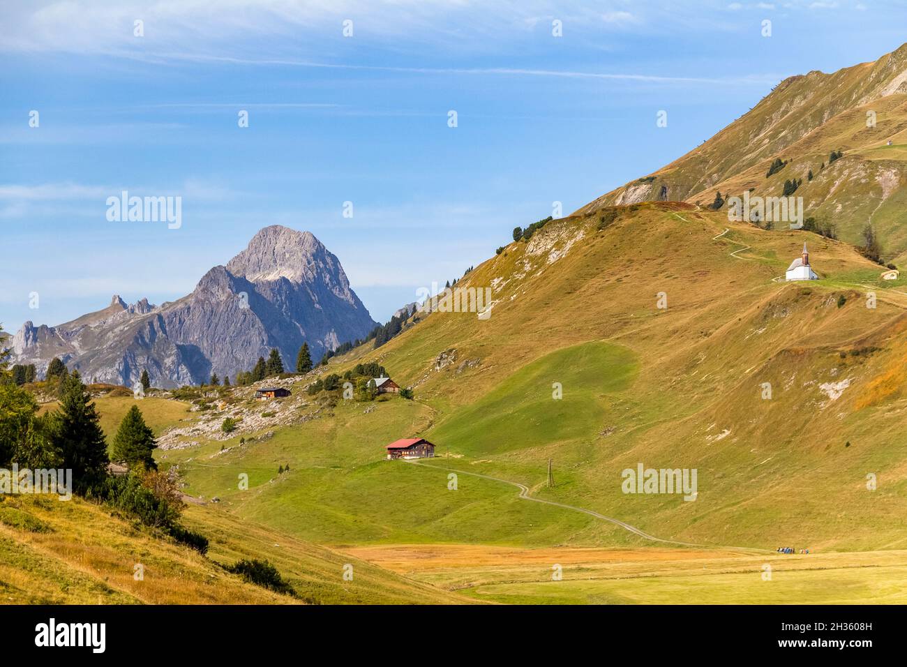 Idyllic scenery around Warth, a municipality in the district of Bregenz ...