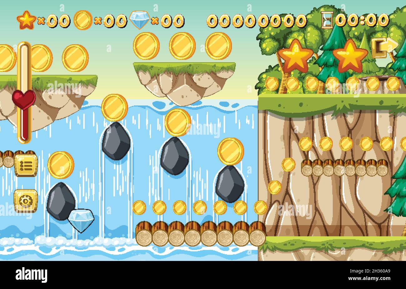 Collecting Coins Platformer Game Template illustration Stock Vector ...