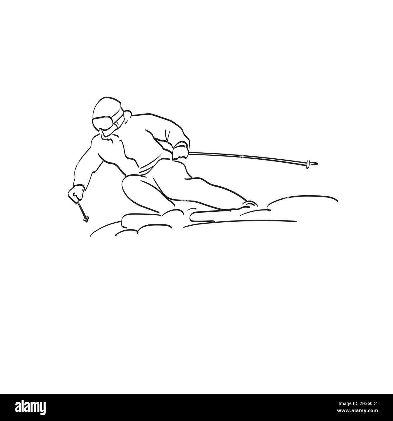 line art skier skiing downhill illustration vector isolated on white ...