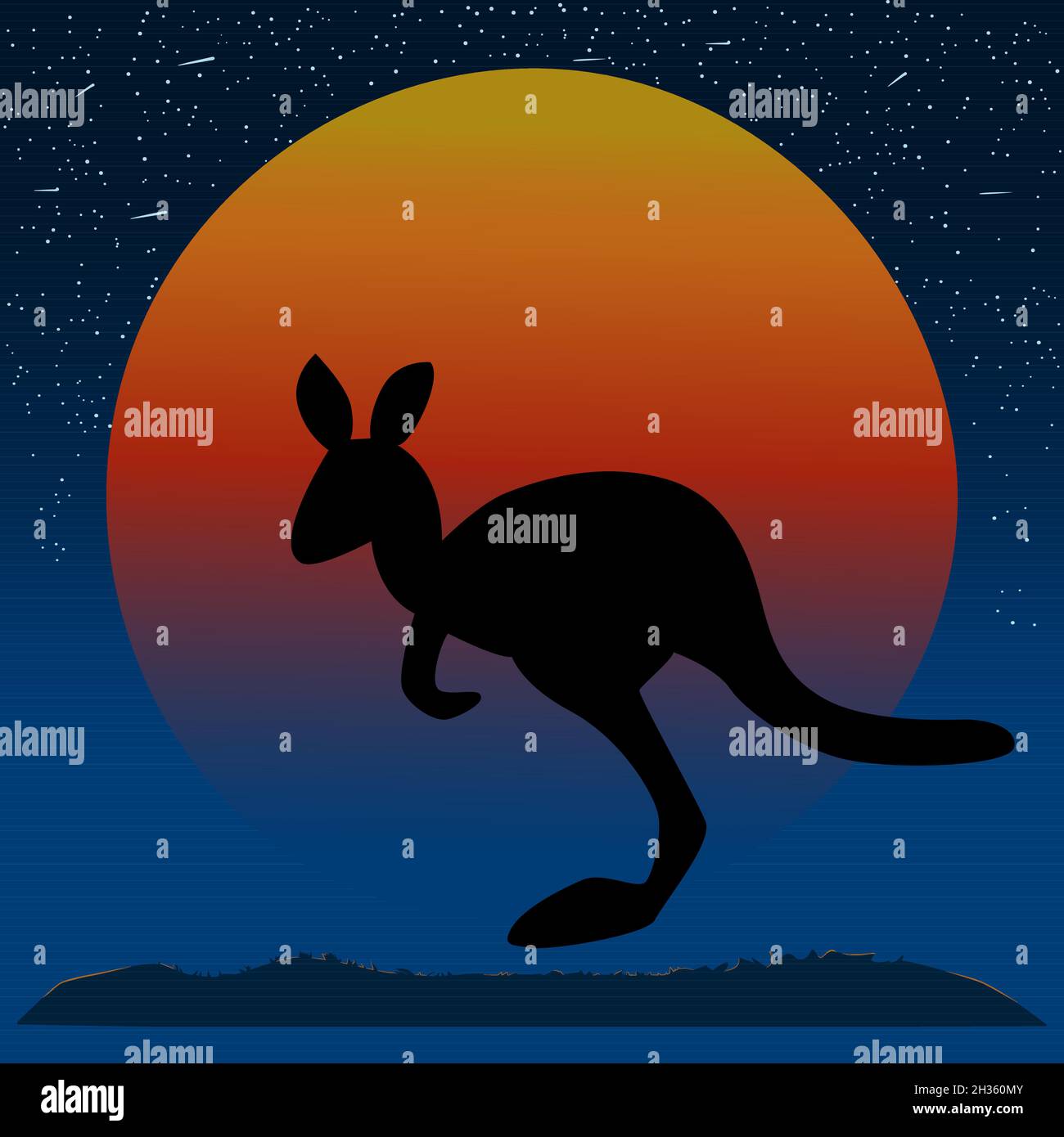 Kangaroo silhouette at sunset background. Sundown in Australia with ...