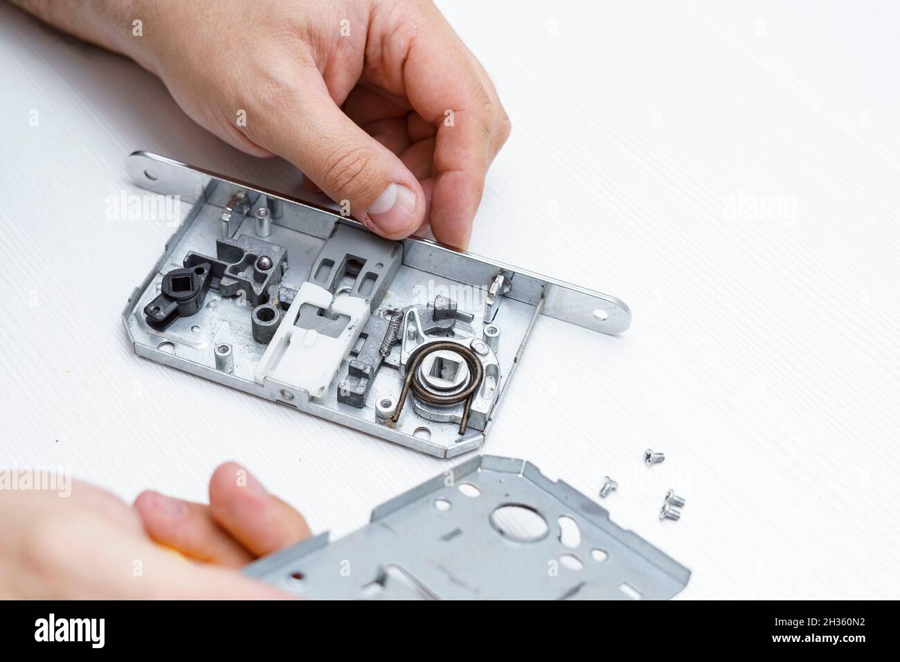 door lock inside. the lock is disassembled to detect breakage Stock ...