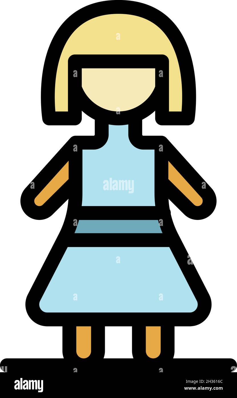 Adorable doll icon. Outline adorable doll vector icon color flat ...