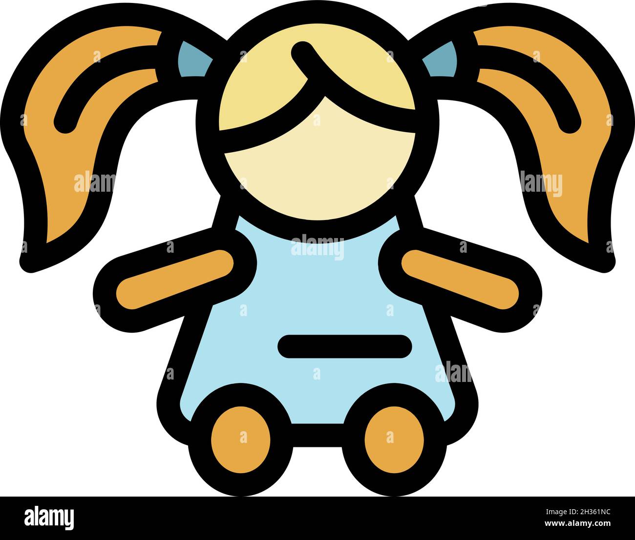 Retro doll icon. Outline retro doll vector icon color flat isolated ...