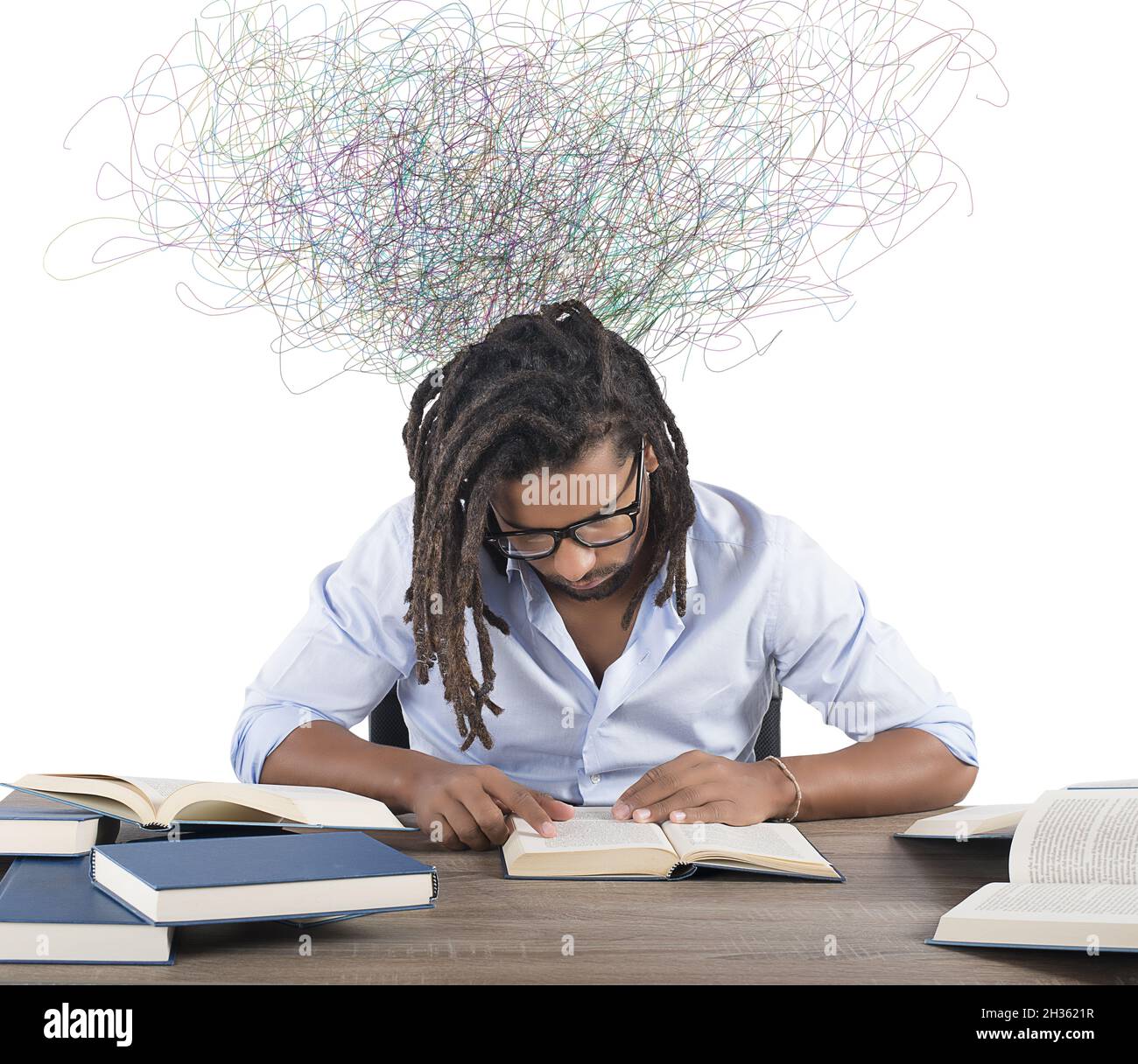 Concentrated man reading book that inspires him Stock Photo - Alamy