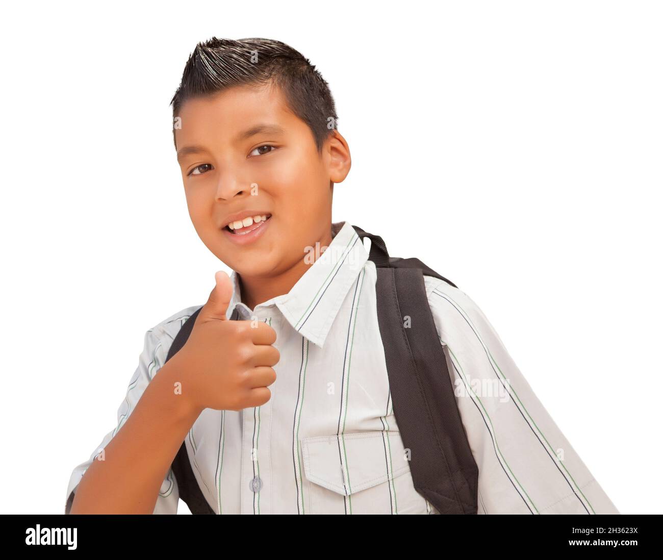 Happy Young Hispanic School Boy with Thumbs Up Isolated on a White ...