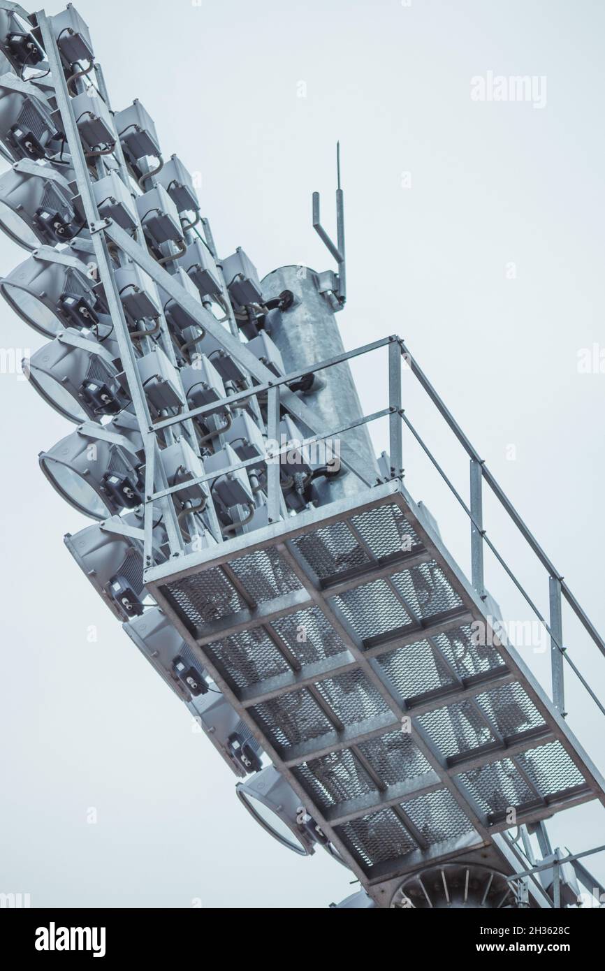 Spotlight on a sports stadium close-up during the day Stock Photo - Alamy
