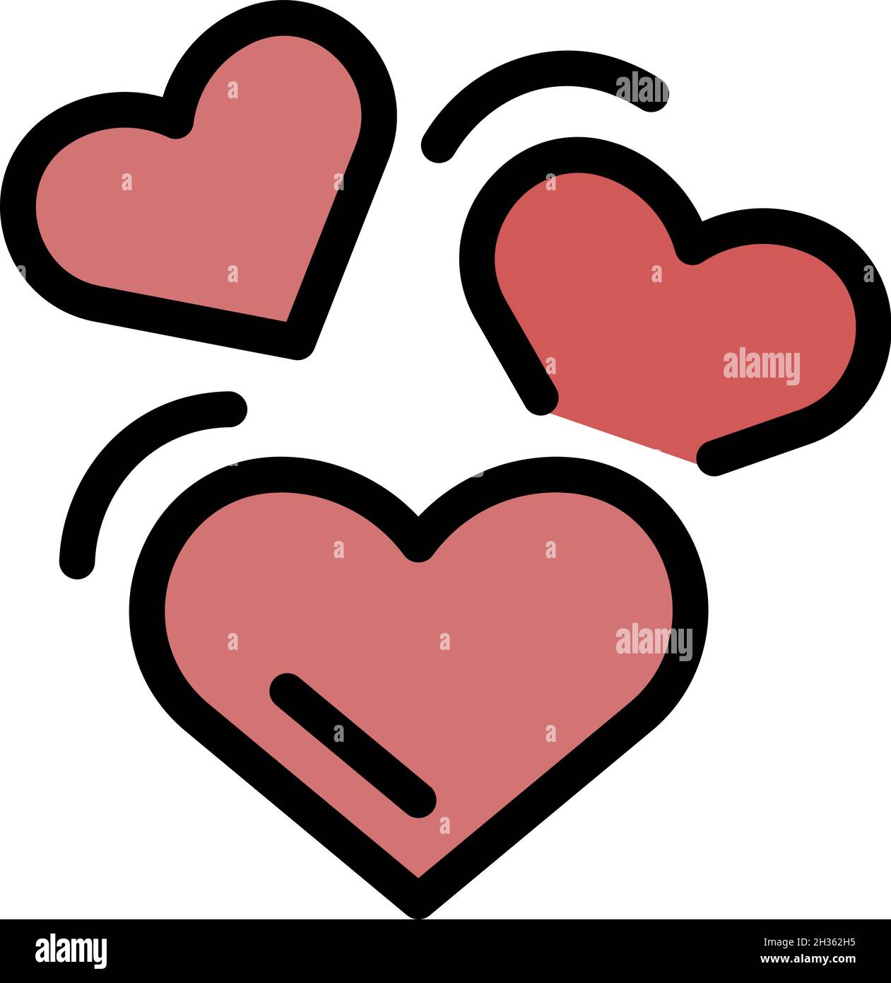 Affection hearts icon. Outline affection hearts vector icon color flat ...