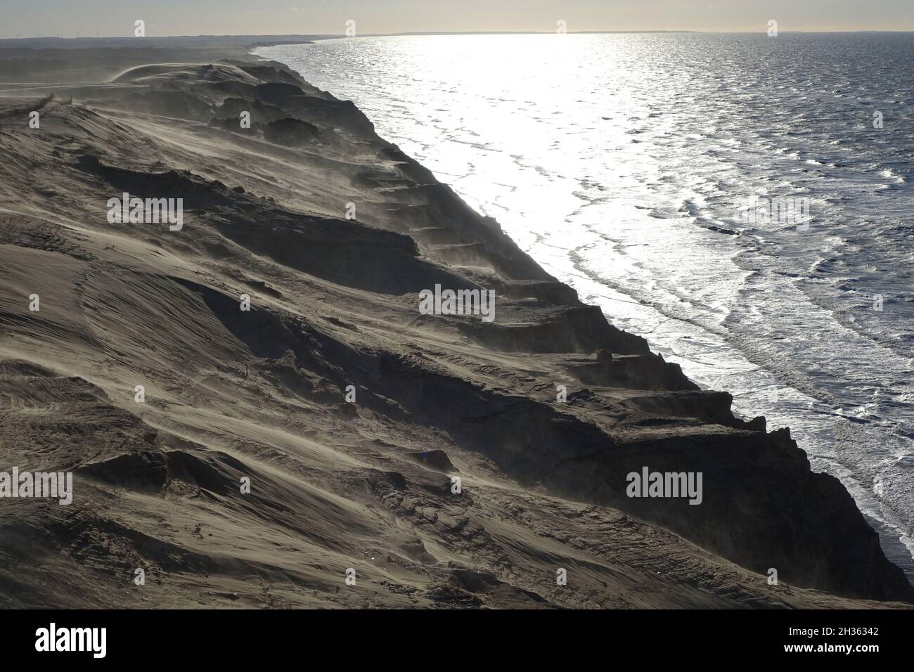 Scenic view from famous Rubjerg Knude Fyr Lighthouse to the south over ...
