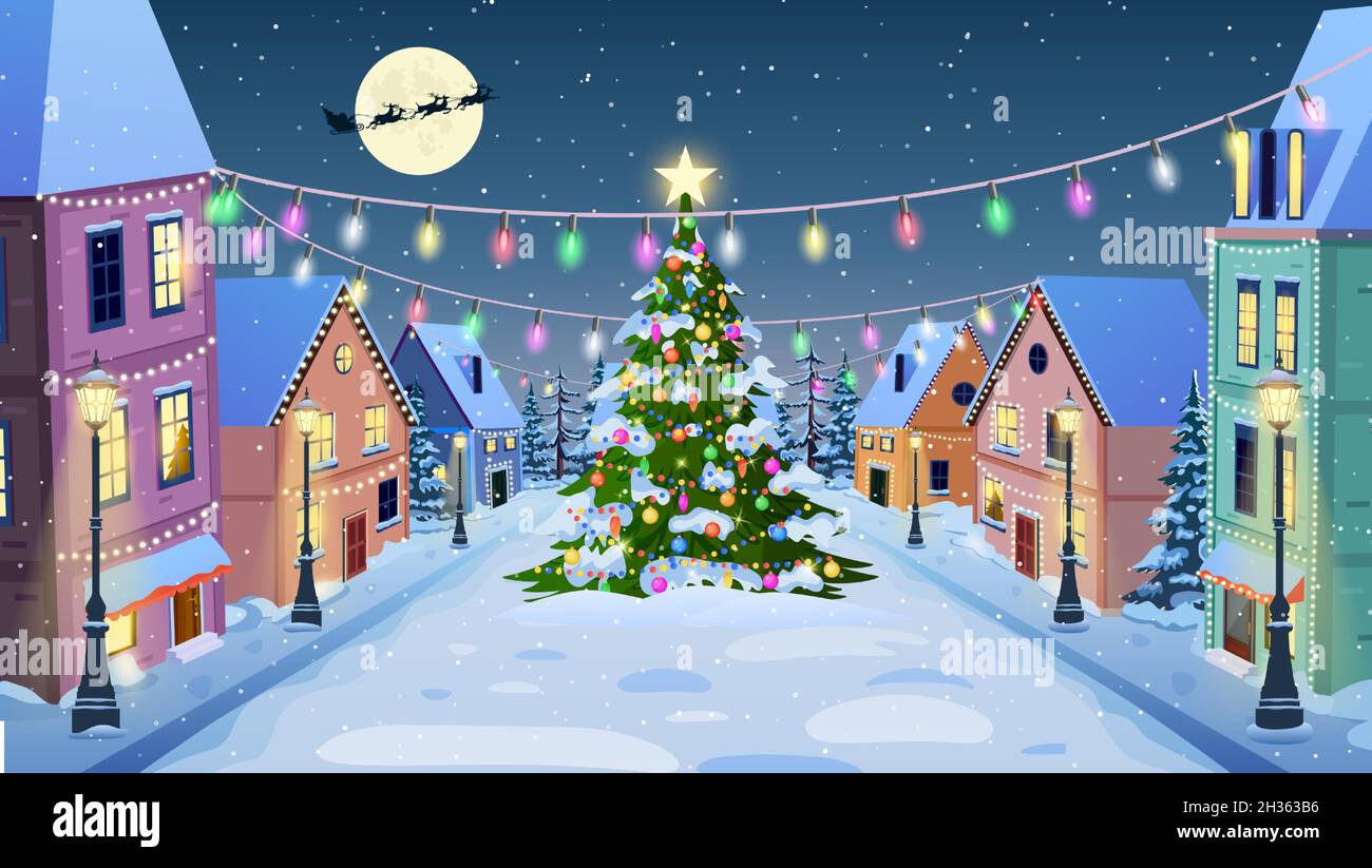 winter city street in cartoon Stock Vector Image & Art - Alamy