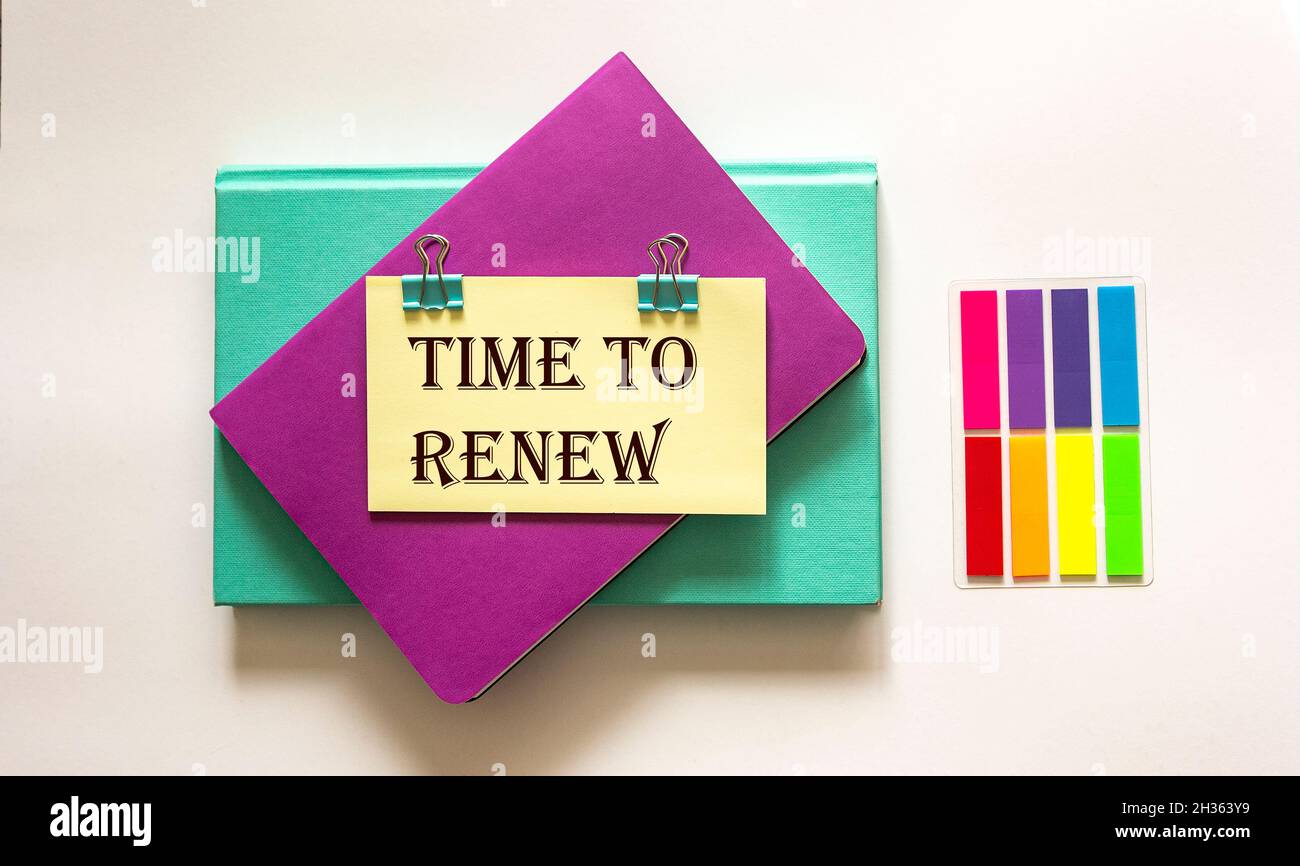 Time to update text. Time to update the concept. Colored notepads and ...