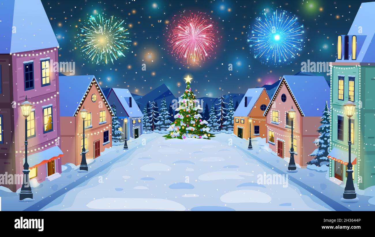 winter city street in cartoon Stock Vector Image & Art - Alamy