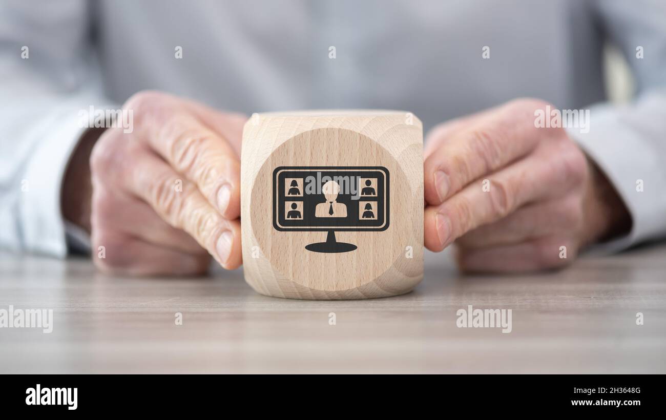 Wooden block with symbol of online meeting concept Stock Photo - Alamy