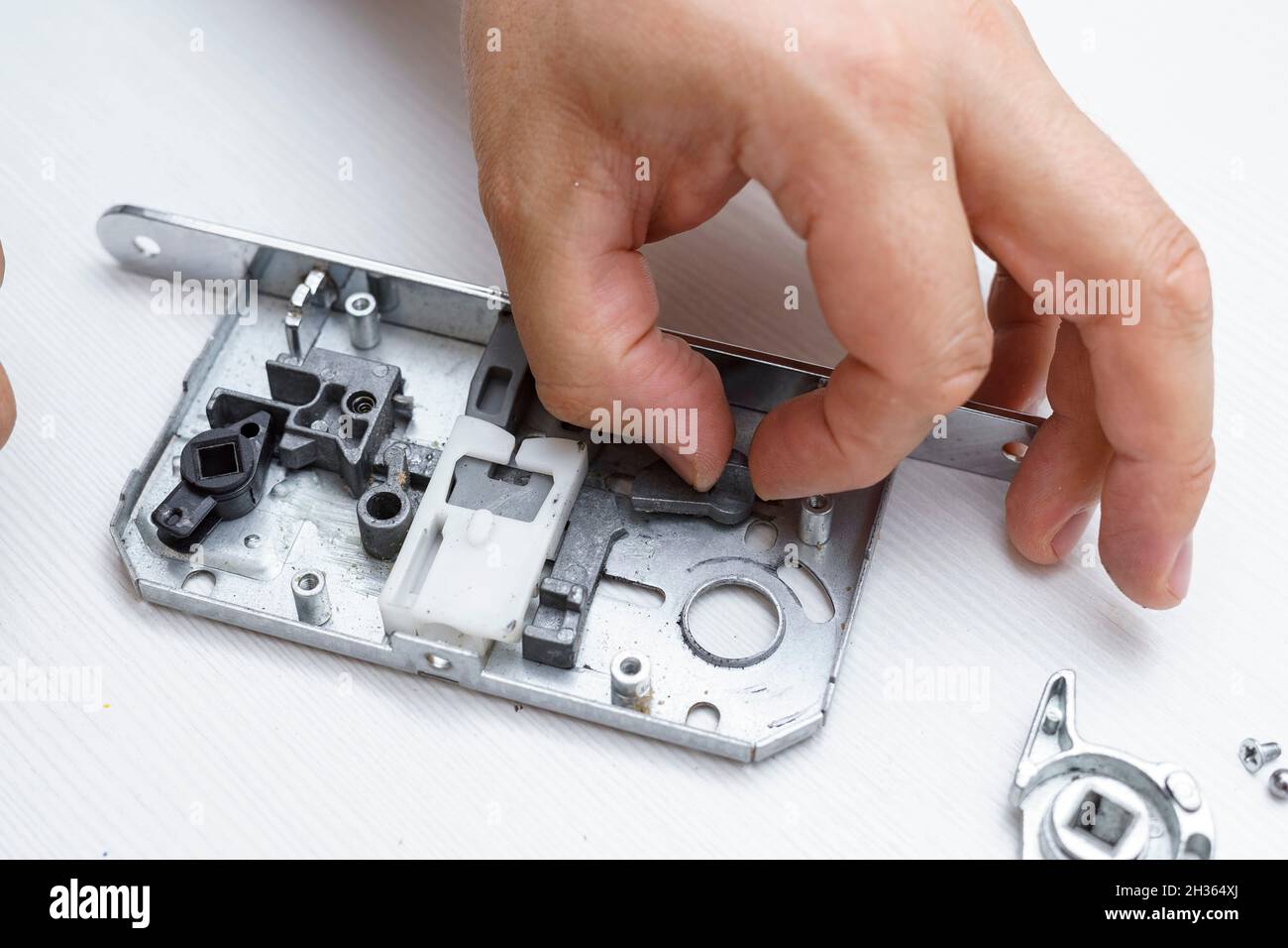 door lock inside. the lock was disassembled to detect a breakdown ...