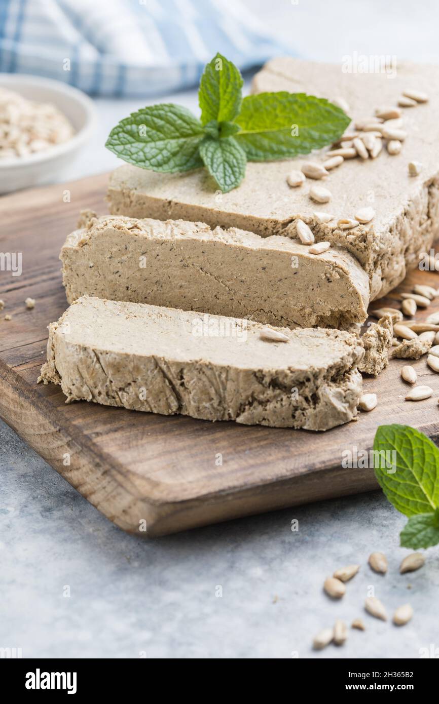 Sunflower halva close-up. Sweet oriental dessert halva. Sweets for tea Stock Photo - Alamy
