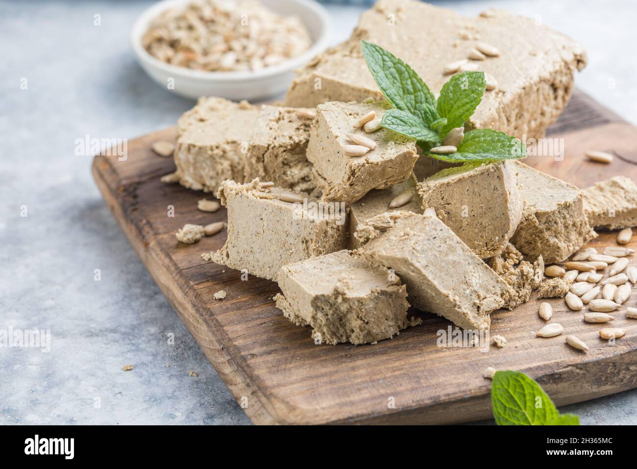 Sunflower halva close-up. Sweet oriental dessert halva. Sweets for tea Stock Photo - Alamy
