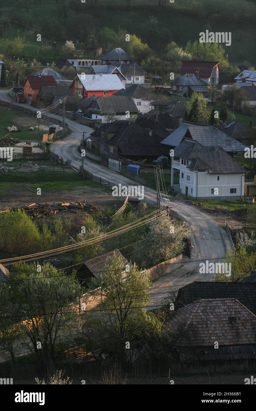 Romania, April 20, 2009: Panorama of Viseu, town in Northern Romania ...