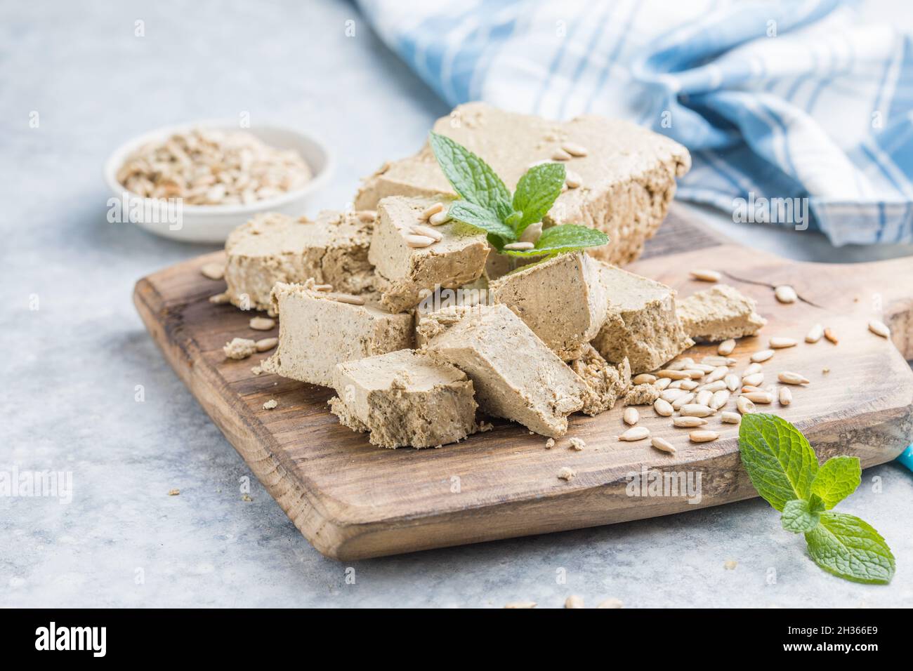 Sunflower halva close-up. Sweet oriental dessert halva. Sweets for tea Stock Photo - Alamy
