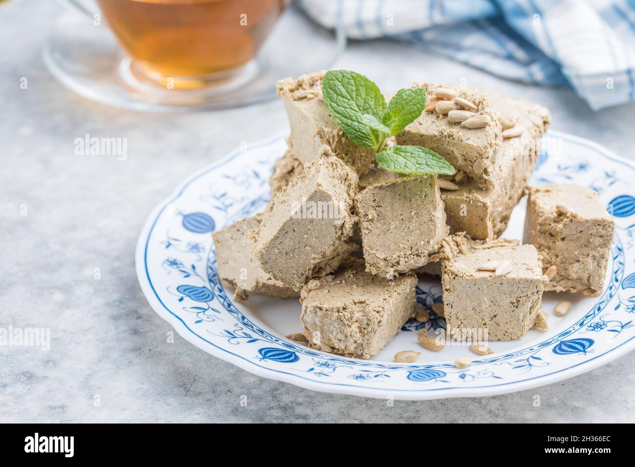 Sunflower halva close-up. Sweet oriental dessert halva. Sweets for tea Stock Photo - Alamy