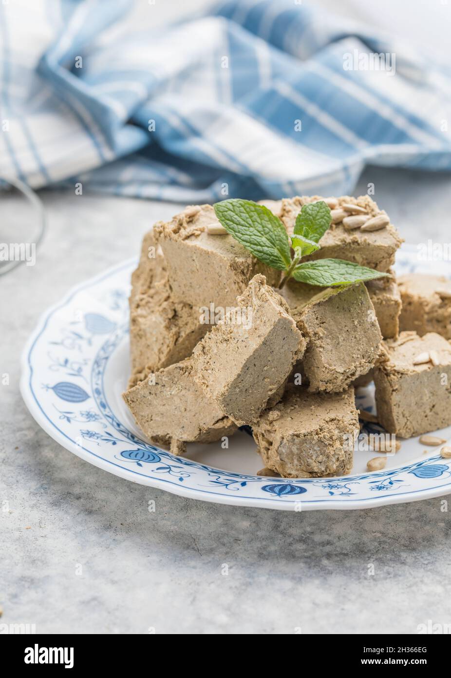 Sunflower halva close-up. Sweet oriental dessert halva. Sweets for tea Stock Photo - Alamy