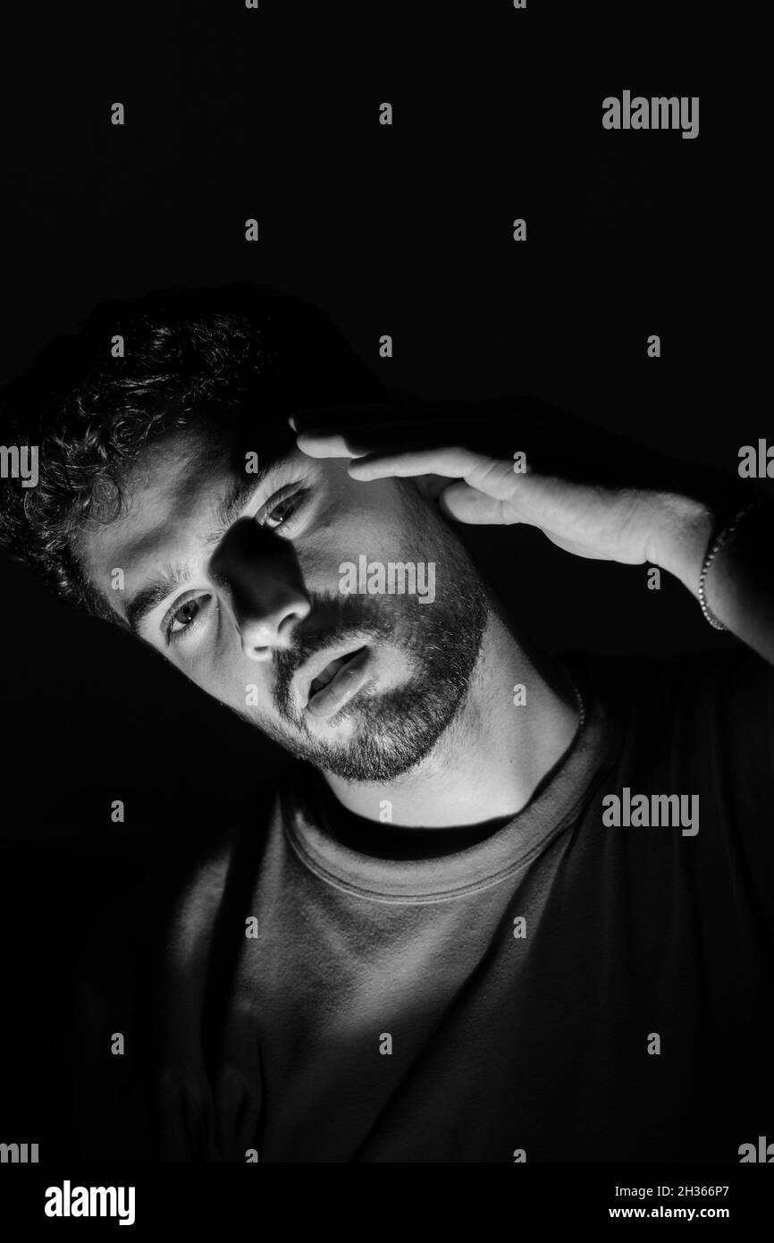 young handsome guy in bw. Portrait photos Stock Photo - Alamy