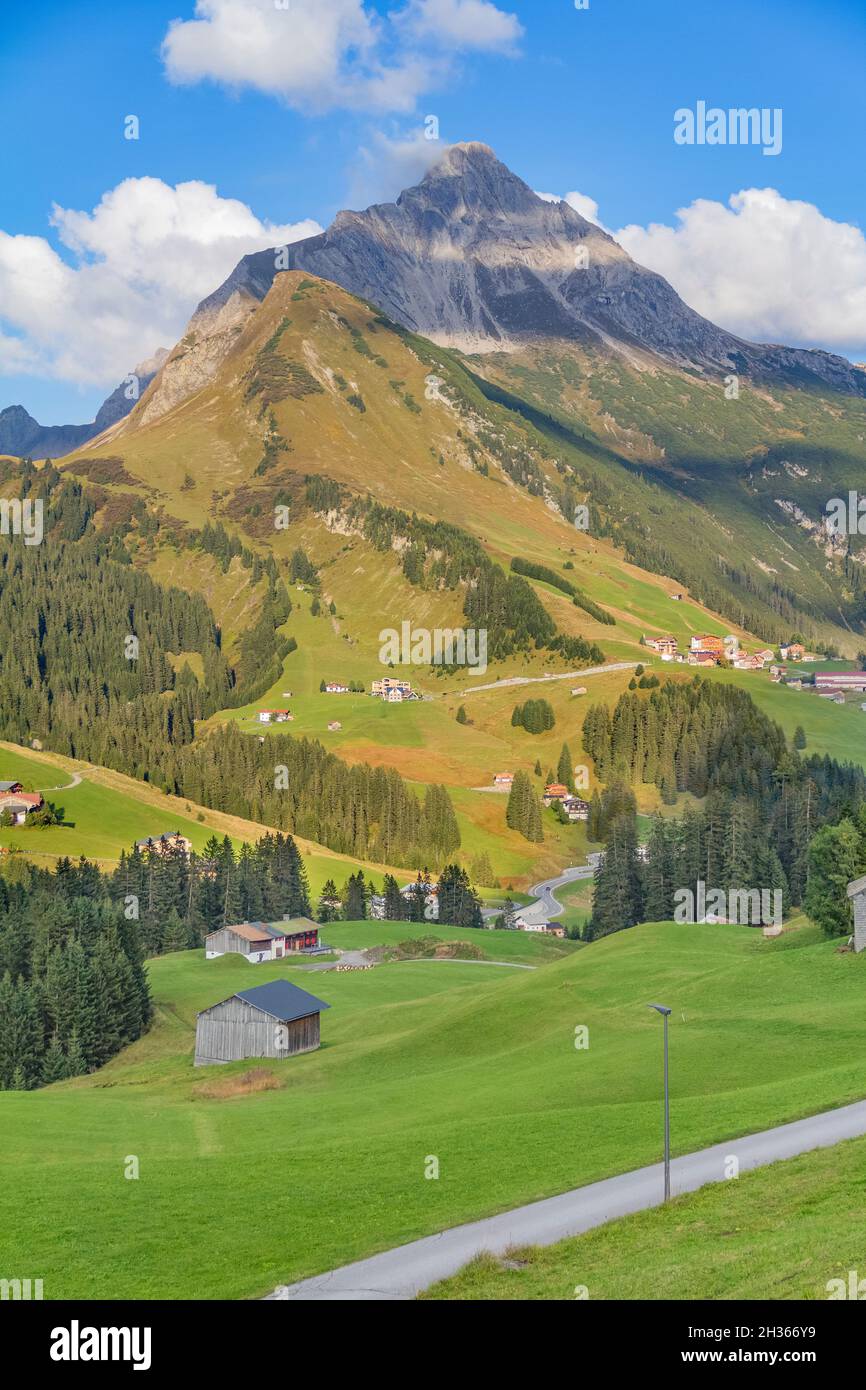 Idyllic scenery around Warth, a municipality in the district of Bregenz ...