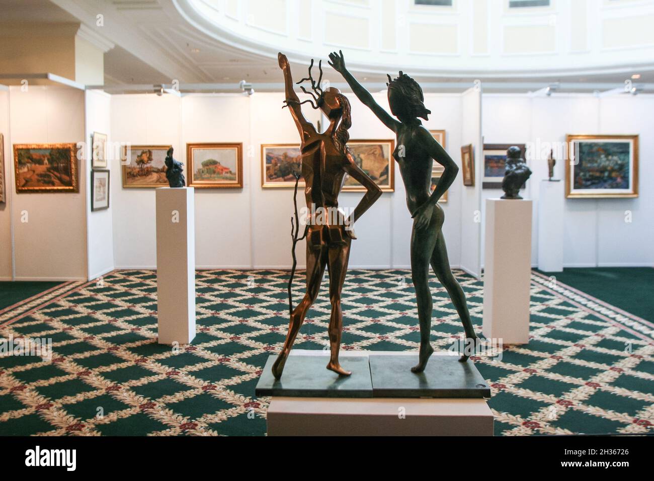 Bucharest, Romania, June 23, 2009: Statues and paintings in Artmark ...
