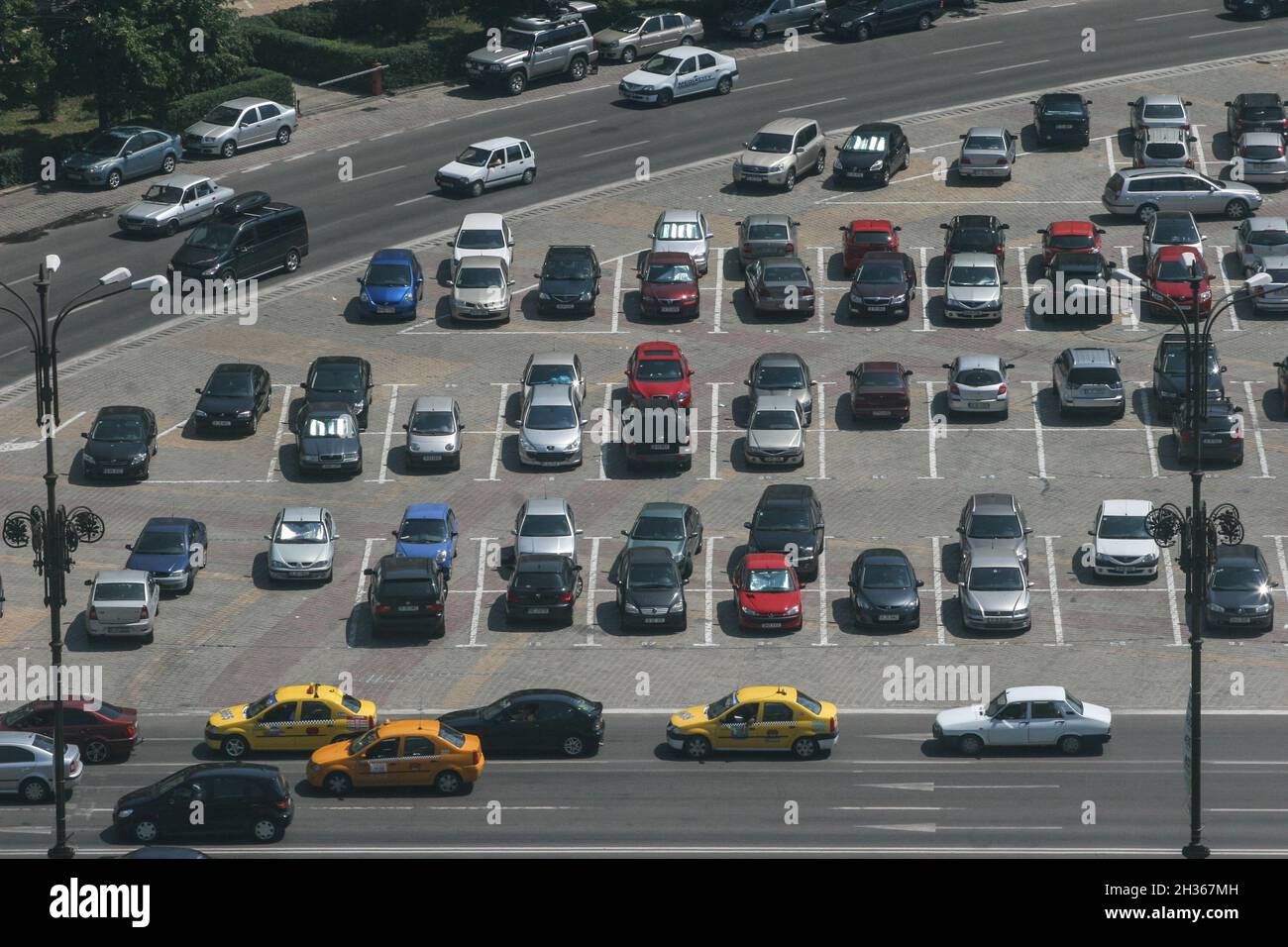 Bucharest, Romania, August 11, 2009: A parking spot in the center of ...