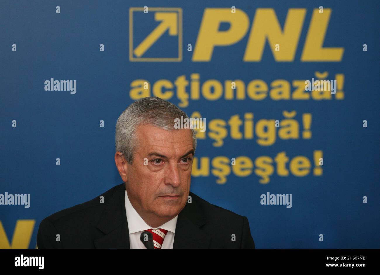 Bucharest, Romania, July 14, 2009: Calin Popescu Tariceanu in a press ...