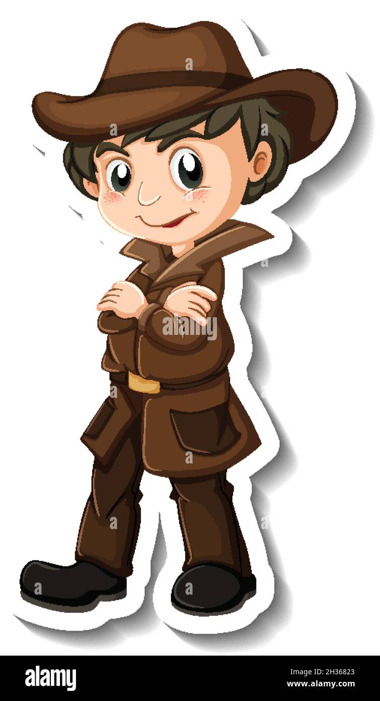 Sticker design with a detective boy cartoon character illustration ...