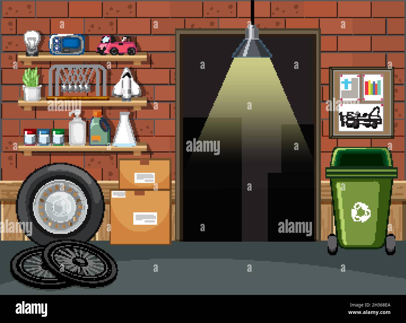 Garage interior with storage and equipments illustration Stock Vector ...