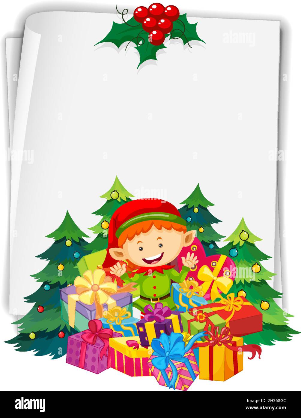Blank paper with Cute Elf cartoon character in Merry Christmas theme ...
