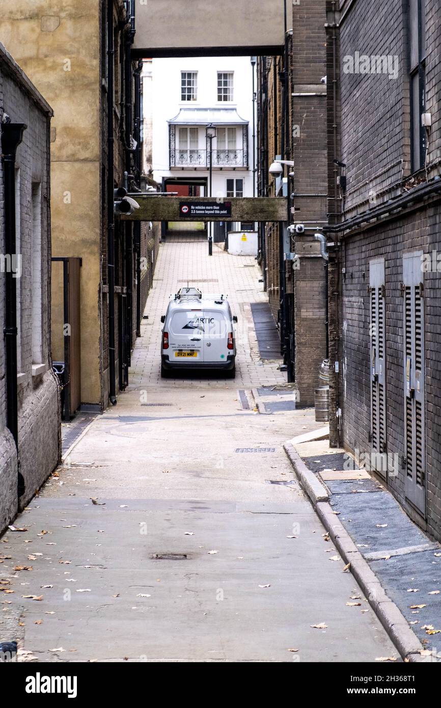 Works Van Parked In A Narrow Alley Between Two Rows Of Central London ...