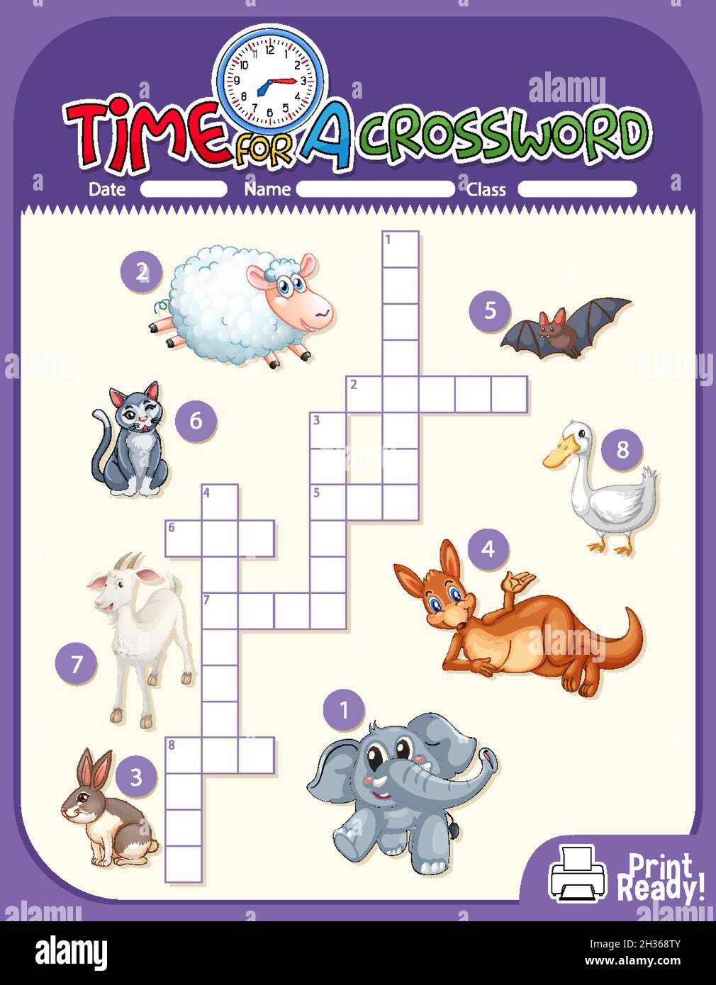 Crossword puzzle game template about animals illustration Stock Vector ...