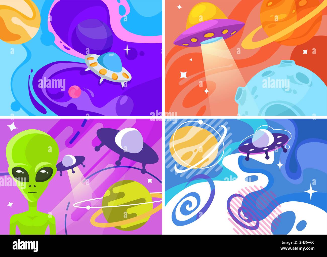 Alien in ufo cartoon illustration hi-res stock photography and images ...