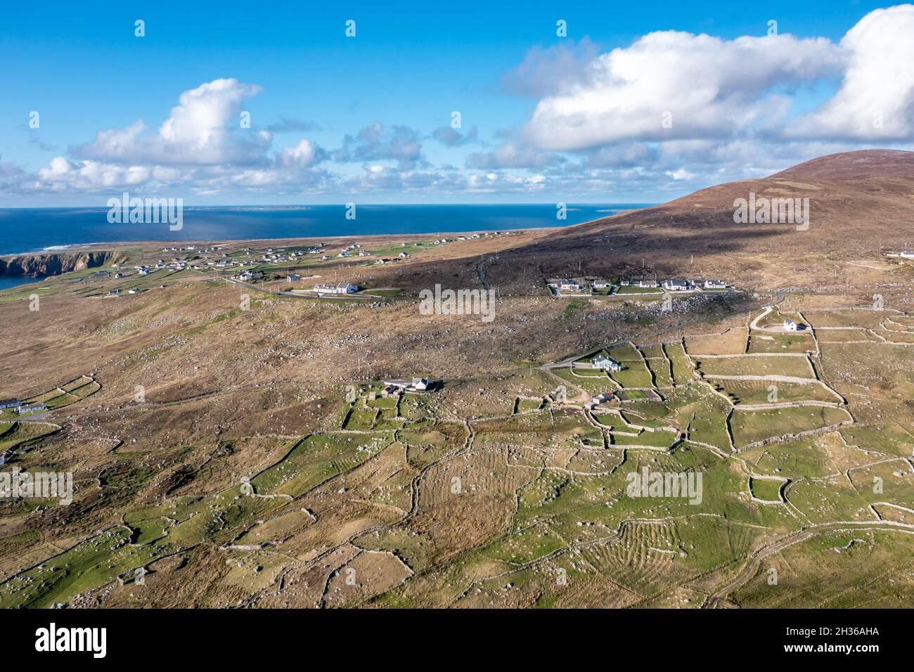 Aerial view of the beautiful coastline of Gweedore: Bloody Foreland and ...