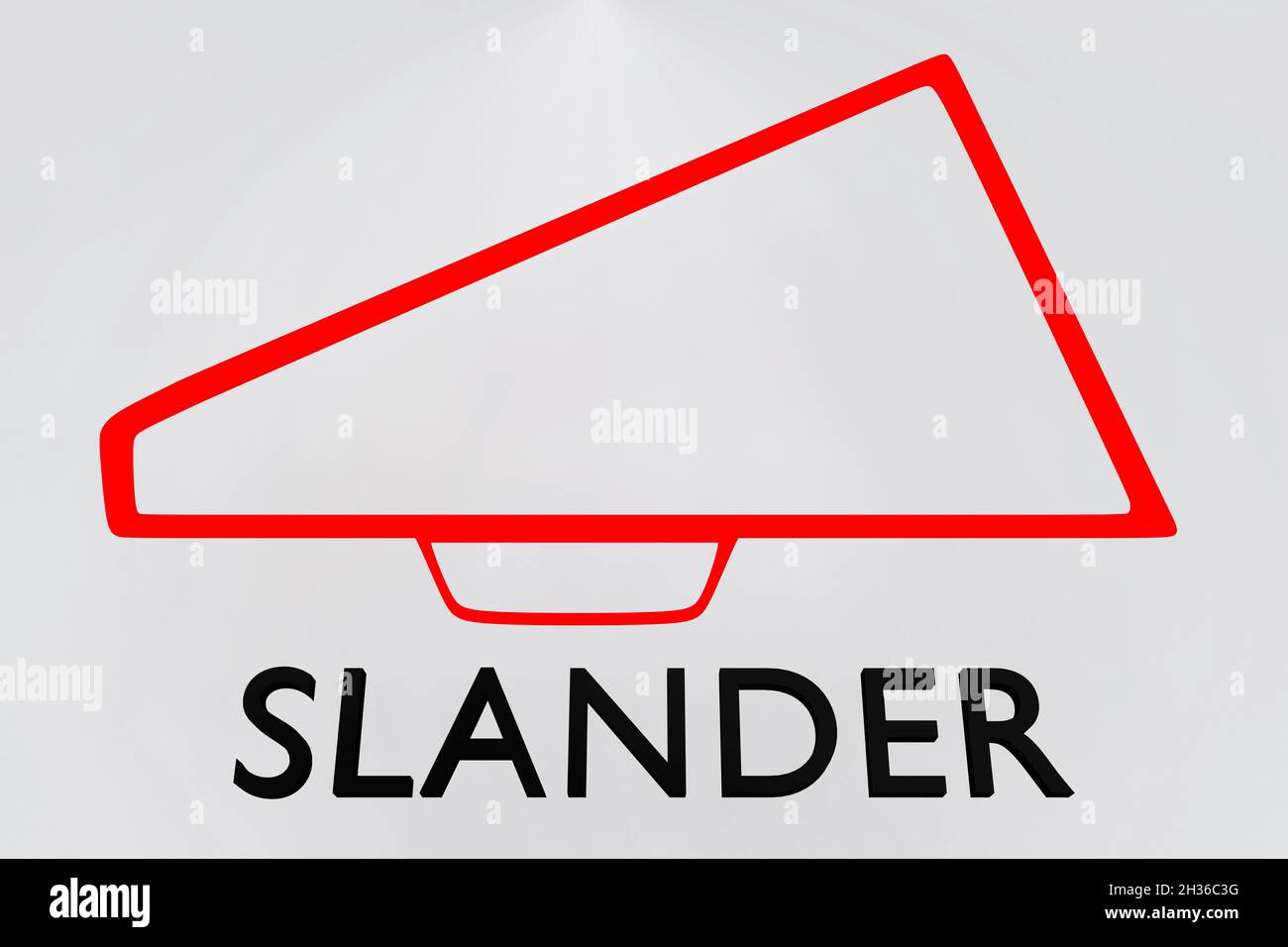 3D illustration of Slander title under a loudspeaker silhoulette ...