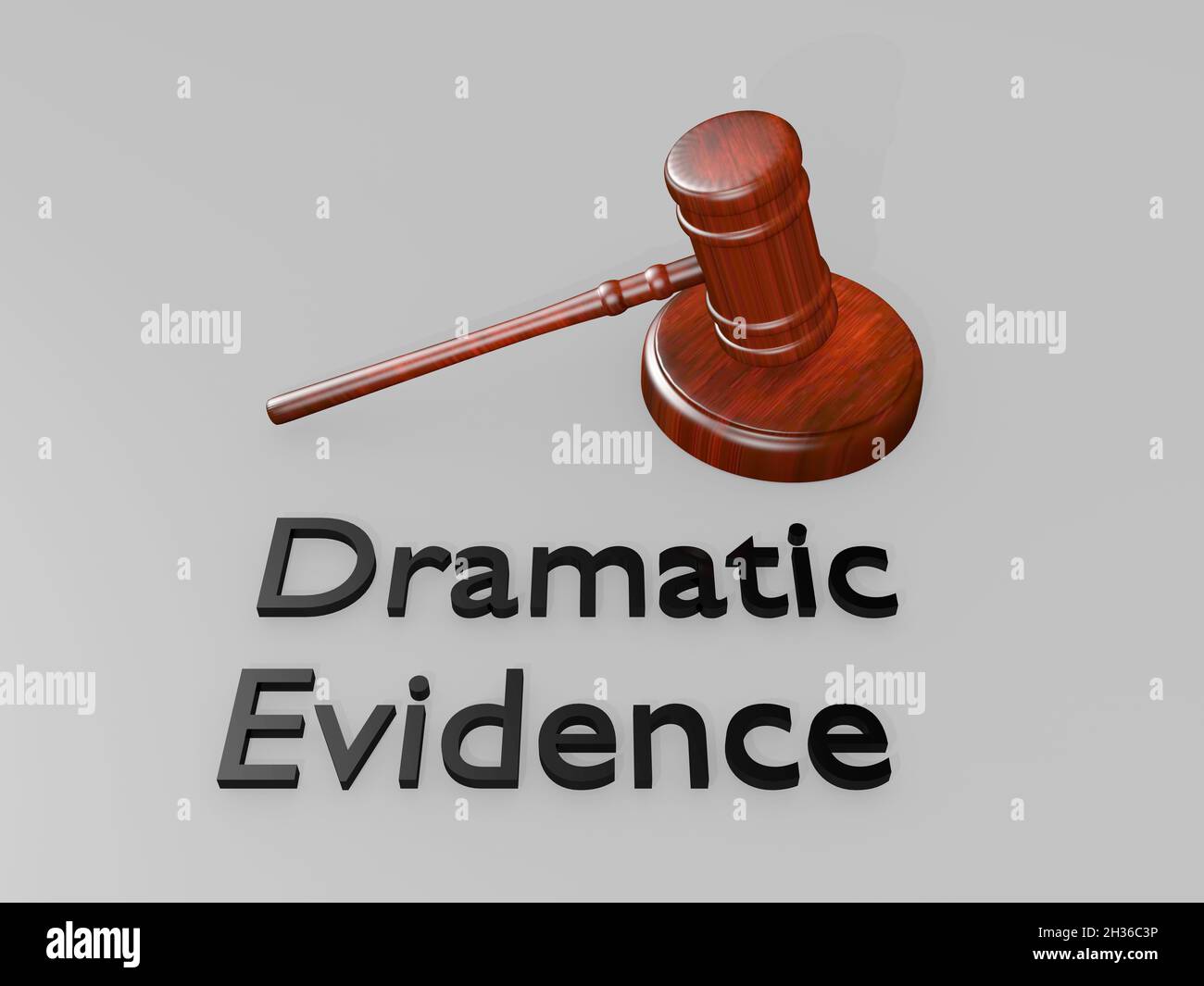 3D illustration of Dramatic Evidence title under a juge gavel Stock ...