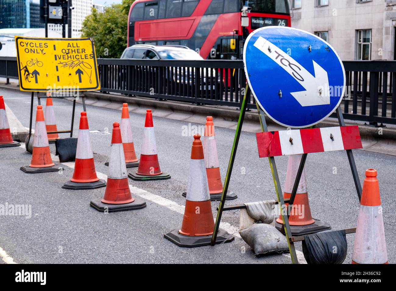 Traffic Cones And Diversion Signs To Control Traffic During Road Repair ...