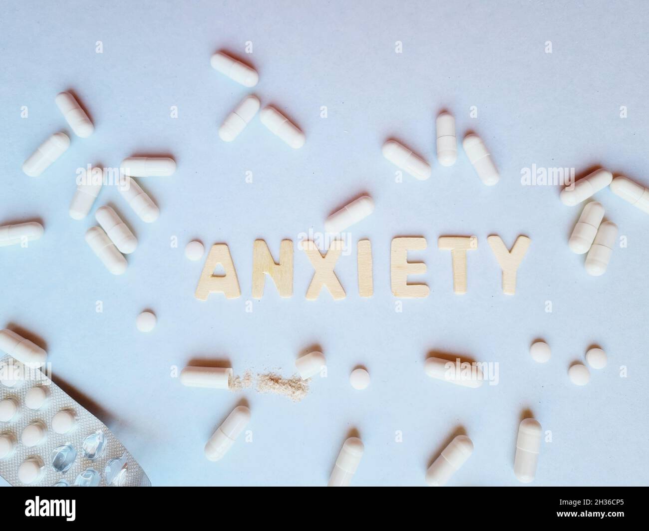 Word anxiety on a white background with pills and capsules Stock Photo ...