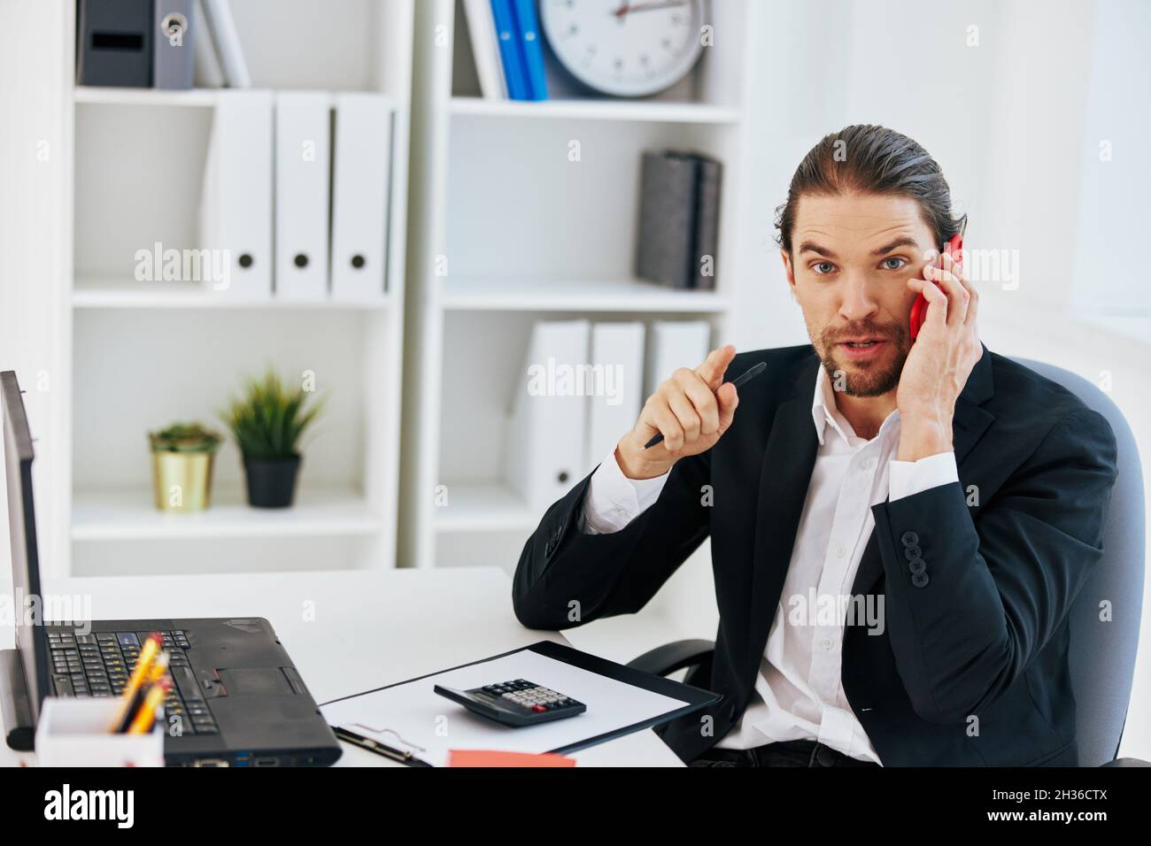 manager work emotions in front of laptop communication boss Stock Photo ...
