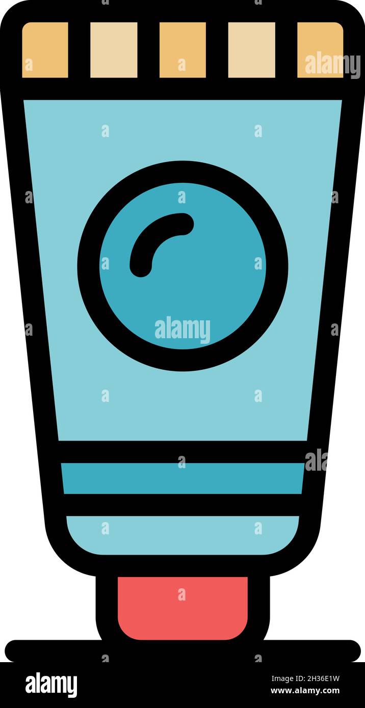 Tube sunscreen icon. Outline tube sunscreen vector icon color flat ...