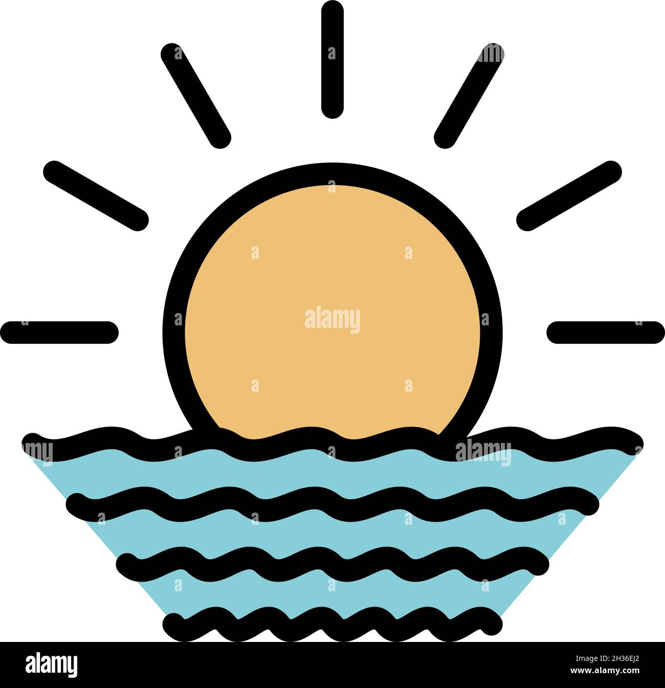 Ocean sunrise icon. Outline ocean sunrise vector icon color flat ...
