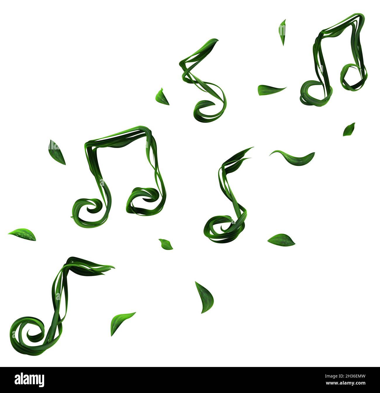 Plant vines green growing twisting music notes shape, 3d illustration ...
